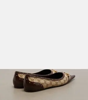 Gucci Savoy Horsebit Gg Canvas Ballet Flats - Brown