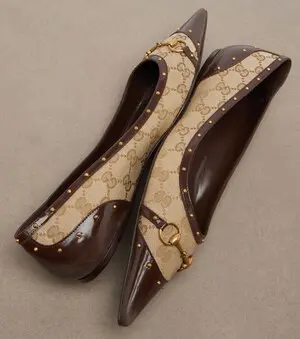 Gucci Savoy Horsebit Gg Canvas Ballet Flats - Brown