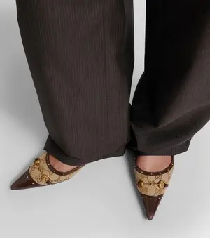 Gucci Savoy Horsebit Gg Canvas Ballet Flats - Brown
