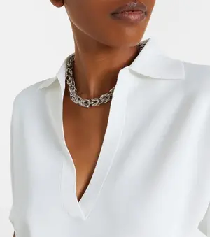 Max Mara Knitted V-neck Top With Ribbed Hem And Cuffs