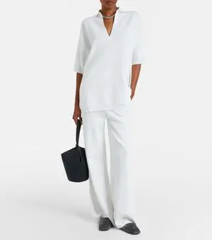 Max Mara Knitted V-neck Top With Ribbed Hem And Cuffs