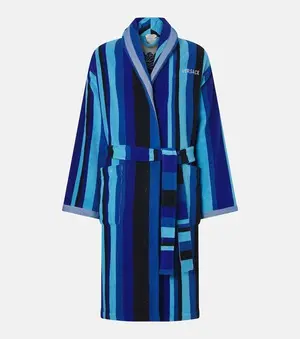Versace Striped Cotton Terry Bathrobe - Blue