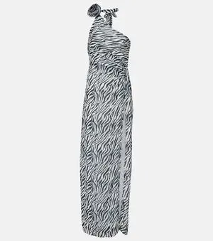 BANANHOT Louise Zebra-print One-shoulder Maxi Dress - Black