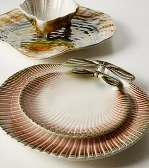 BORDALLO PINHEIRO Oyster & Scallops Set Of 4 Ceramic Dinner Plates