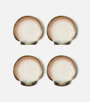 BORDALLO PINHEIRO Oyster & Scallops Set Of 4 Ceramic Dessert Plates - Multicoloured