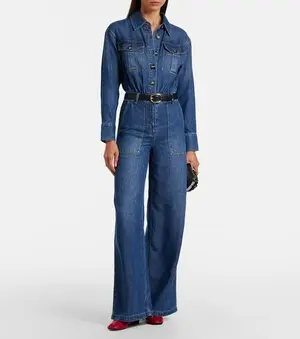 SELF-PORTRAIT Belted Denim Jumpsuit