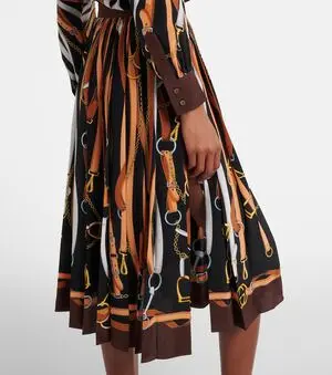 Gucci Printed Silk Shirt Dress With Tie Neck - Brown