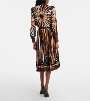 Gucci Printed Silk Shirt Dress With Tie Neck - Brown