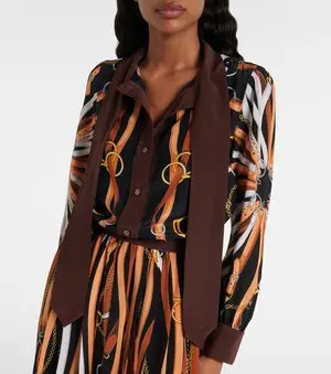 Gucci Printed Silk Shirt Dress With Tie Neck - Brown
