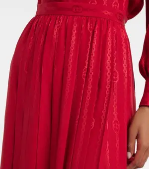 Gucci Interlocking G Silk Jacquard Midi Skirt - Red