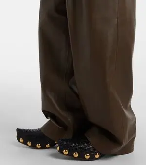 Bottega Veneta Pleated Leather Straight-leg Trousers