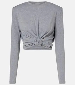 Magda Butrym Cropped Crewneck Top With Detachable Shoulder Pads - Grey