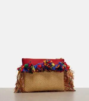 Dolce & Gabbana Fringed Woven Leather-trimmed Pouch - Red