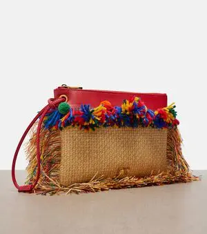 Dolce & Gabbana Fringed Woven Leather-trimmed Pouch - Red