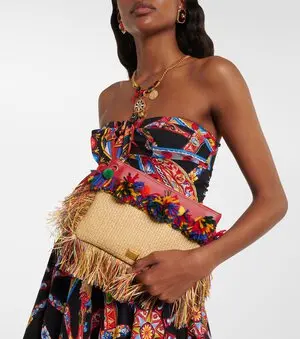 Dolce & Gabbana Fringed Woven Leather-trimmed Pouch - Red