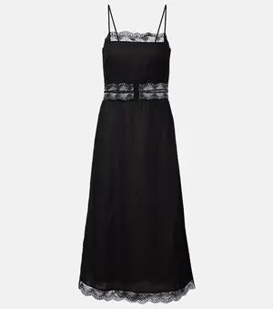 Staud Lace-trimmed Linen Midi Dress - Black