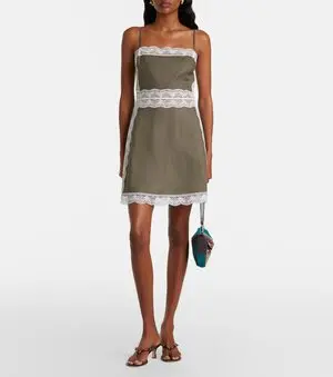 Staud Amalina" Lace-trimmed Linen Mini Dress - Green