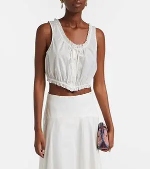 Staud Sicilia Lace-trimmed Cotton Voile Top - White
