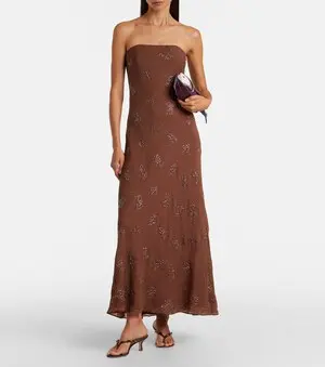 Staud Cassie Beaded Organza Maxi Dress - Brown