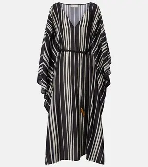 Tory Burch Striped Cotton And Silk Kaftan - Black
