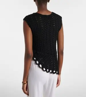 Loulou De Saison Asymmetrical Scalloped Crochet Top - Black