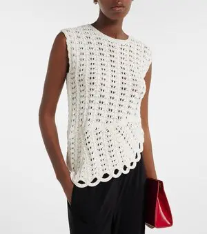 Loulou De Saison Saez Asymmetric Scalloped Crochet Top - White