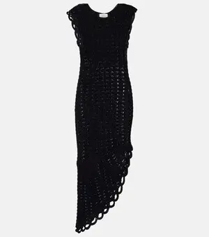 Loulou De Saison Malena Asymmetrical Scalloped Crochet Midi Dress - Black