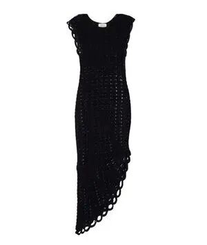 Loulou De Saison Malena Asymmetrical Scalloped Crochet Midi Dress - Black
