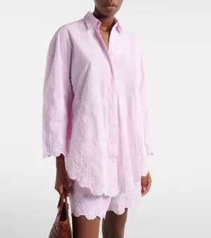 JULIET DUNN Embroidered Cotton Poplin Shirt - Pink