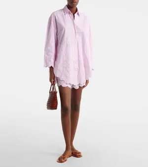 JULIET DUNN Embroidered Cotton Poplin Shirt - Pink