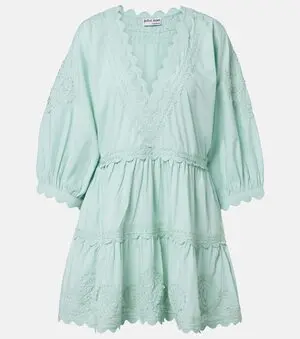 JULIET DUNN Juliet Dunn Embroidered Scalloped Cotton Poplin Mini Dress Green