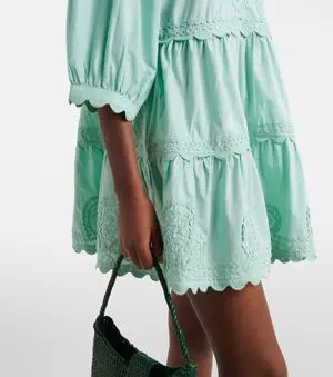JULIET DUNN Embroidered Scalloped Cotton Poplin Mini Dress - Green