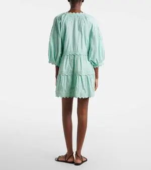 JULIET DUNN Embroidered Scalloped Cotton Poplin Mini Dress - Green