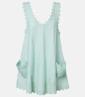 JULIET DUNN Embroidered Scalloped Cotton Poplin Mini Dress - Green