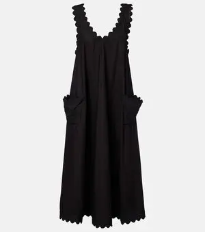 JULIET DUNN Embroidered Scalloped Cotton Poplin Midi Dress - Black