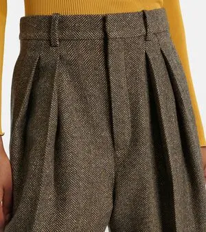 Saint Laurent Herringbone Wool-blend Wide-leg Trousers
