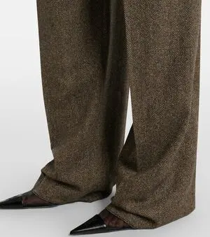 Saint Laurent Herringbone Wool-blend Wide-leg Trousers