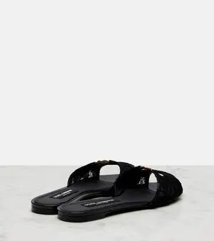 Dolce & Gabbana Leather-trimmed Lace Slides - Black