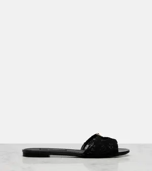 Dolce & Gabbana Leather-trimmed Lace Slides - Black