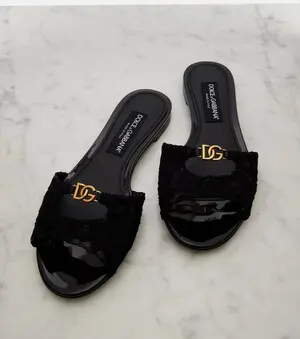 Dolce & Gabbana Leather-trimmed Lace Slides - Black