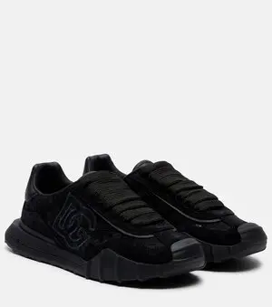 Dolce & Gabbana Leather-trimmed Lace-up Sneakers - Black