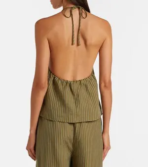 Staud Corso Striped Linen Halterneck Top - Green