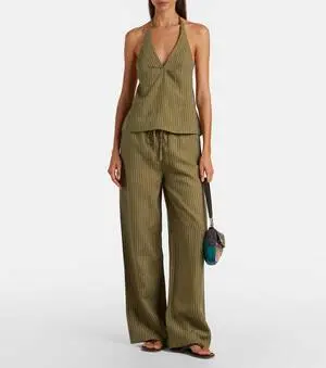 Staud Corso Striped Linen Halterneck Top - Green