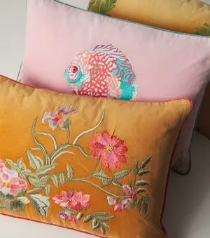 LES-OTTOMANS Embroidered Cotton Velvet Cushion
