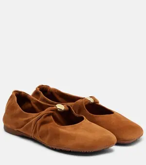 Loewe Pebble Soft Suede Mary Jane Flats - Brown