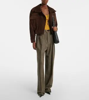 Saint Laurent Herringbone Wool-blend Wide-leg Pants