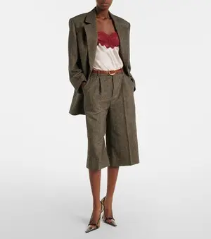 Saint Laurent Tailored Herringbone Wool-blend Bermuda Shorts
