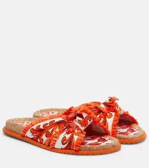 Dolce & Gabbana Majolica Fringed Brocade Slides - Orange