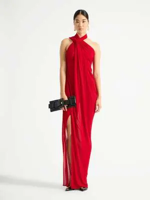 Balmain Long Draped Jersey One-shoulder Dress