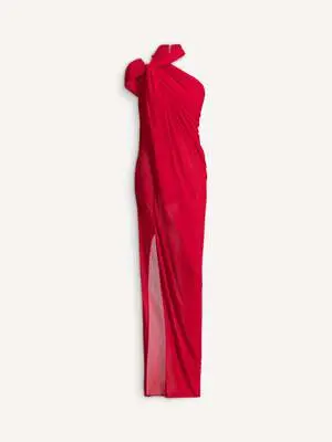 Balmain Long Draped Jersey One-shoulder Dress